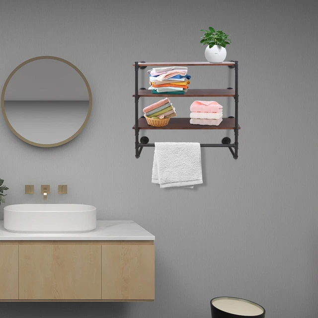 3-TIER INDUSTRIAL IRON Pipe Rustic Farmhouse Wood Floating Wall Shelf ...