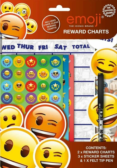 EMOJI REWARD CHART Incentive Smiley Face Sticker Sheets Marker Felt Tip ...