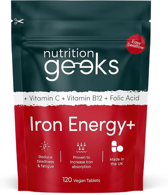 NUTRITION GEEKS IRON Energy + tablets with Vitamin C, B12 Folic Acid £5 ...