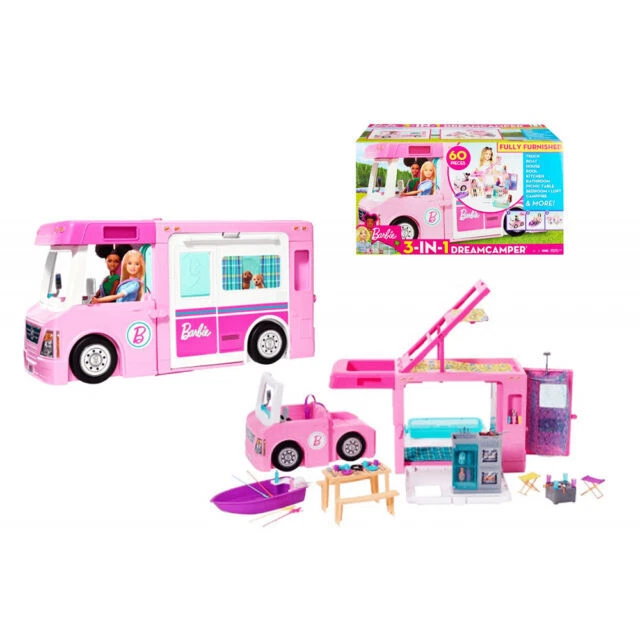 BARBIE DREAMCAMPER - Camper Van Doll Playset With 60 Accessories 3 In 1 ...
