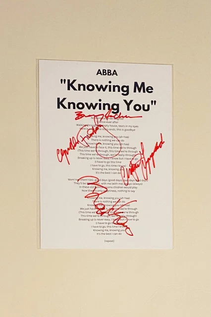 ABBA KNOWING ME Knowing You Autographed A4 Lyric Sheet £35.00 - PicClick UK ABBA KNOWING ME Knowing You Autographed A4 Lyric Sheet £35.00 - PicClick UK