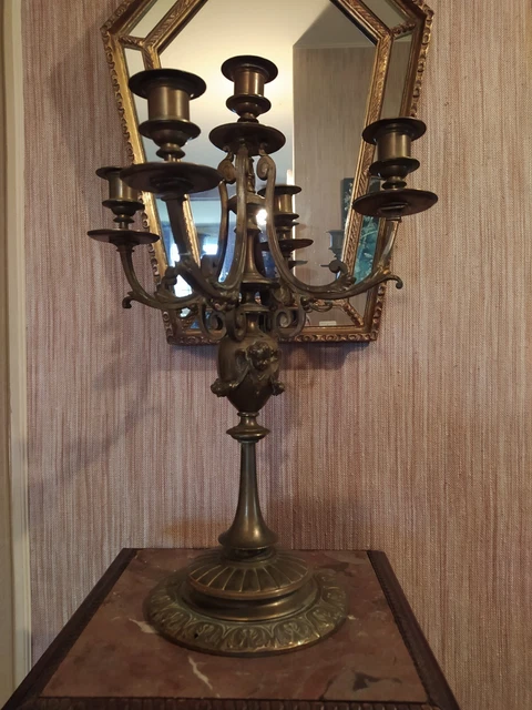 GRAND CANDÉLABRE EN Bronze à Décor d'Angelots et Guirlandes à 5 Feux ...