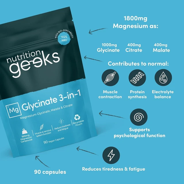 MAGNESIUM GLYCINATE 3-IN-1 Complex - Vegan Capsules, Triple 384m, UK ...
