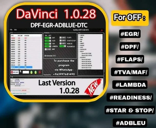 DAVINCI 1.0.28 2023 DPF EGR ADBlue DTC volets Lambda EUR 5,00 - PicClick FR