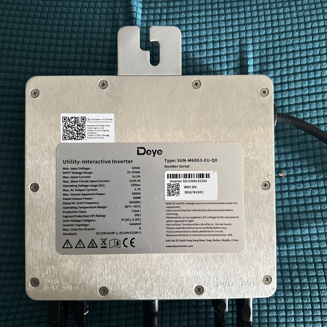 DEYE SUN-M60G3-EU-Q0 BALKONKRAFTWERK,2 PV Module,Wifi App SOLARMAN ,10m ...