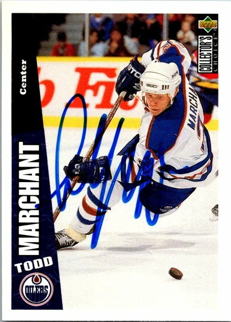 CARTE DE HOCKEY dédicacée Todd Marchant (Edmonton Oilers, FT) 1996 pont ...