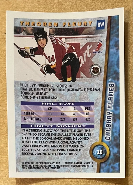 THEOREN FLEURY 1994-95 Topps Finest Hockey 1ère édition #28 Calgary ...
