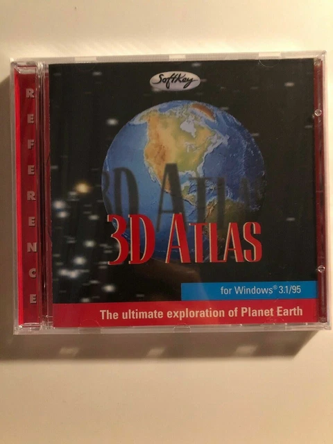 3D ATLAS 1995 PC Windows 95 CD-ROM Reference Map Educational Geography ...