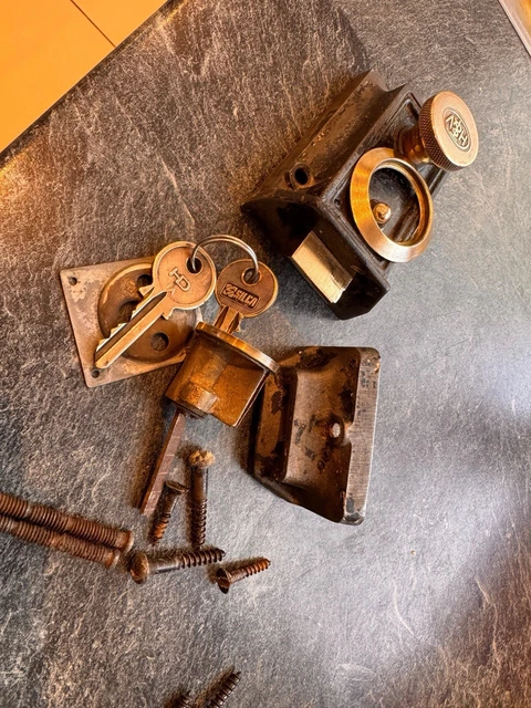 VICTORIAN LARGE RIM Lock, Keep, Key Brass Handles All Original Stunning ...