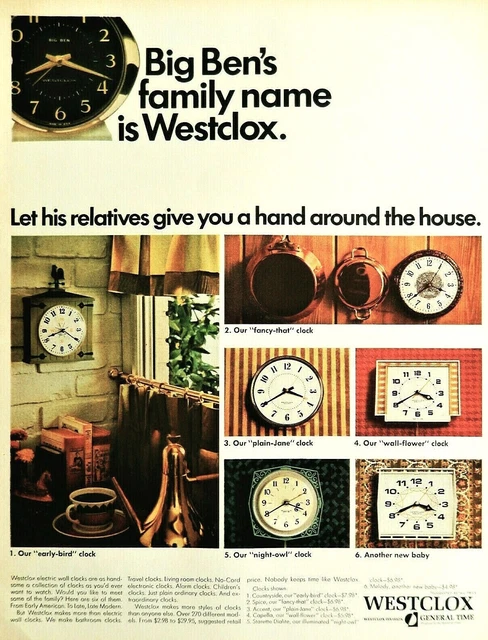 WESTCLOX WALL CLOCKS ad vintage 1967 original print advertisement $20. ...