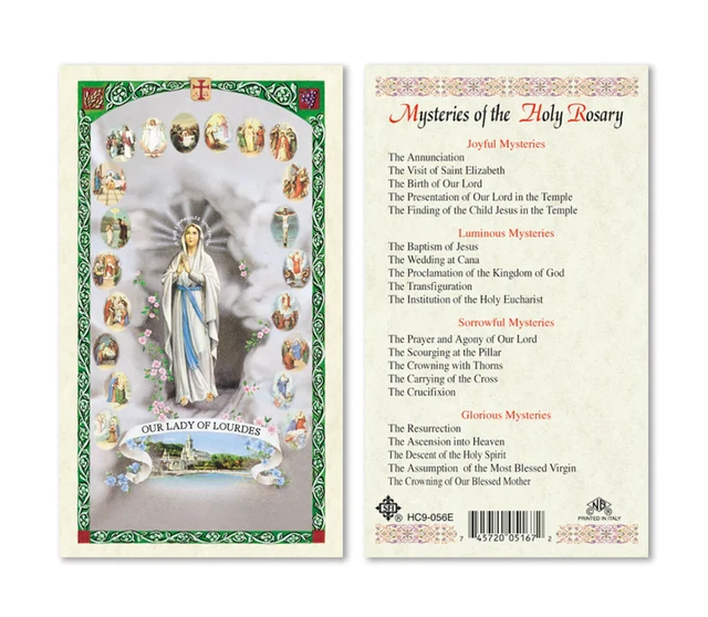 MYSTERIES OF THE HOLY ROSARY - Laminated Holy Cards. QUANTITY 25 CARDS ...