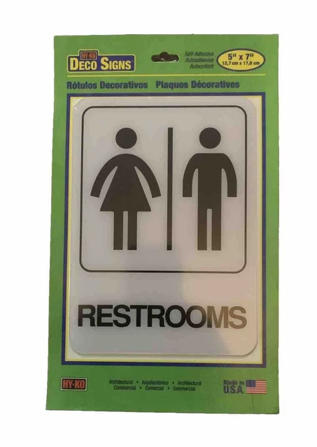 HY-KO DECO SIGNS Self Adhesive Restrooms Sign. White /Black Plastic ...