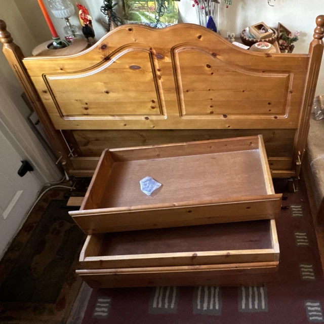 WOOD DOUBLE BED Frame with Headboard/Footboard/Rails, 4 Underbed ...