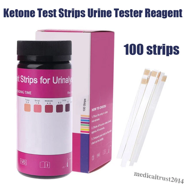 100 STRIPS KETONE Test Strip Urine Tester Reagent Keto Ketosis Stick ...