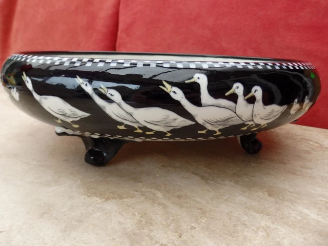ANTIQUE SOHO POTTERY shallow bowl-Geese/Ducks design-1913-30 Solianware ...