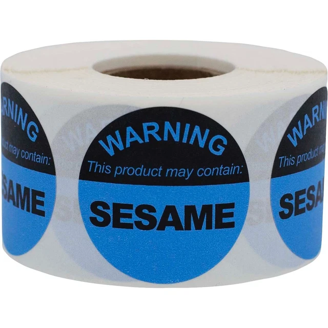 FOOD ALLERGY WARNING, Product May Contain Sesame Labels | 1.5" Round ...