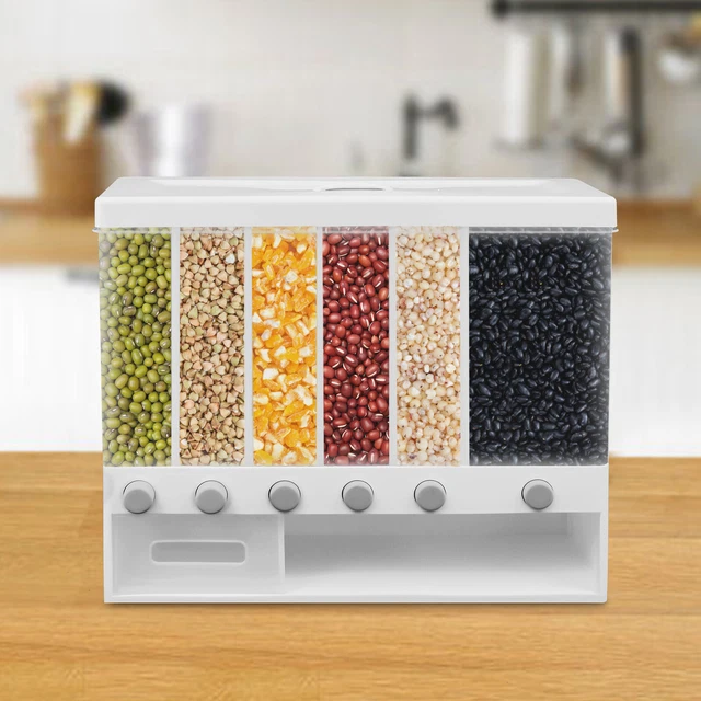6-GRID RICE DISPENSER Cereal Dry Food Grain Storage Container Kitchen ...