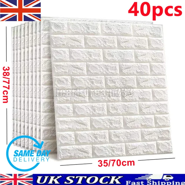 40PCS SELF ADHESIVE 3D Tile Foam Stick Wall Paper Brick Wall Sticky ...