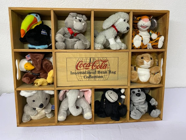 COCA COLA INTERNATIONAL bean bag collection 10 plush wooden wall ...