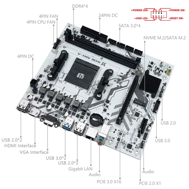 B450 MOTHERBOARD AMD Processor Dual-Channel DDR4 Memory AM4 Mainboard M ...