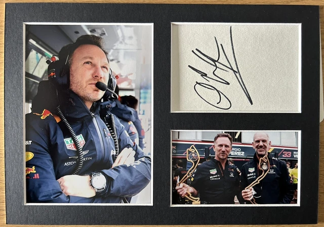 CHRISTIAN HORNER MOUNTED Signed White Card Display A4 Formula 1 Red ...
