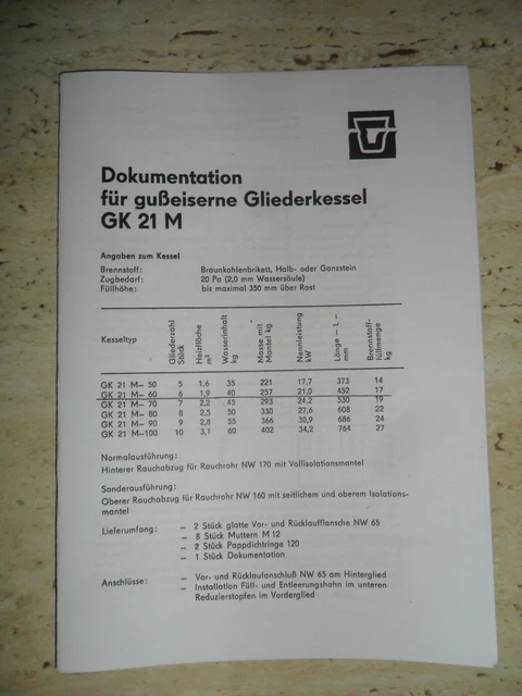 GK 21 M DDR Gliederkessel Doku Kessel Festbrennstoffkessel ...