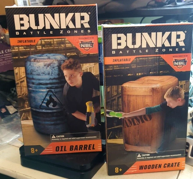 2 LOT BUNKR Battle War Zones Inflatable Oil Barrel Wooden Crate Bunker ...