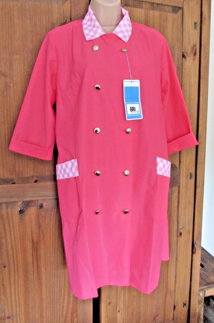PINK VINTAGE GINGHAM Nylon Overall Maid Pinny Apron BNWT Rustle Stiff ...