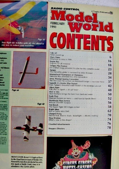 RC MODEL WORLD MAGAZINE February 1991 Sopwith Strutter Dynaflite Apogee ...