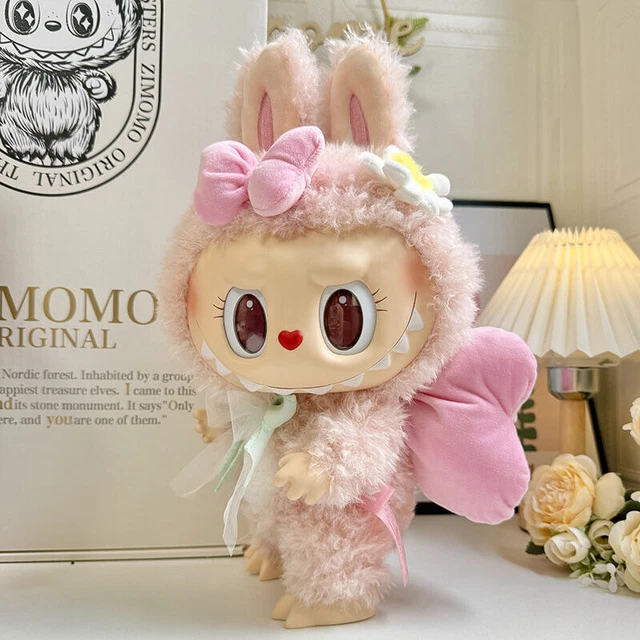 POP MART 38CM Labubu The Monsters Plush Doll Big Pink Bow + Hair Clip ...