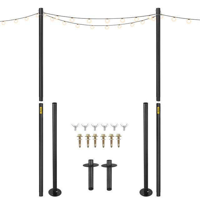 VEVOR STRING LIGHT Poles Outdoor Metal Pole 10 FT 2PCS Steel for Patio ...