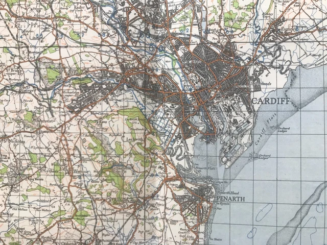 OLD CARDIFF SEVERN Mouth Weston Super Mare Map 1941 War Revision OS ...