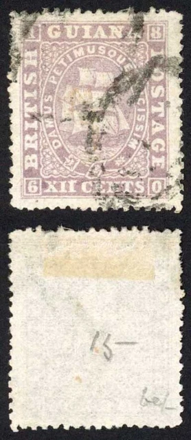 GUYANA BRITANNICA 1863-76 SG115 12c lilla perf.15 gatto ben usato 95 ...