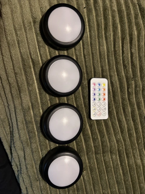 LED PUCK LIGHTS X4 W/ Remote Control Battery Operated £3.99 - PicClick UK