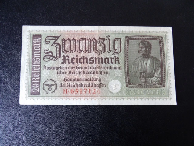 20 REICHSMARK WWII Genuine Third Reich 1939-1945 Nazi Germany Banknote ...