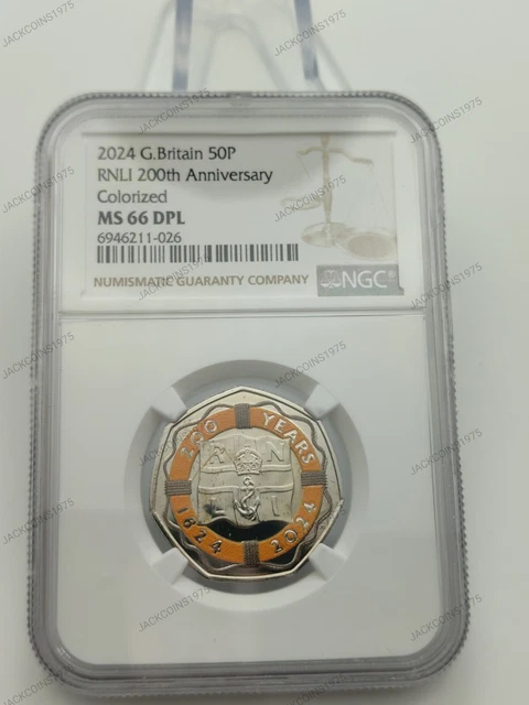 2024 ROYAL MINT 50p COIN RNLI COLOURED 50p FIFTY PENCE COIN NGC MS66 ...