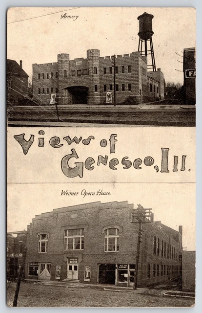 GENESEO ILLINOIS~ARMORY & Water Tower~Weimer Opera House~Auto Livery ...