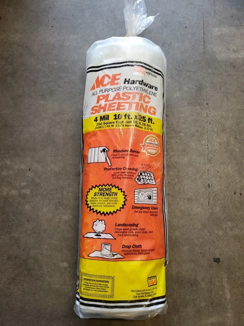 VTG ACE HARDWARE Clear Plastic Sheeting Roll 25'x10' 4 Mil USA Made $35 ...