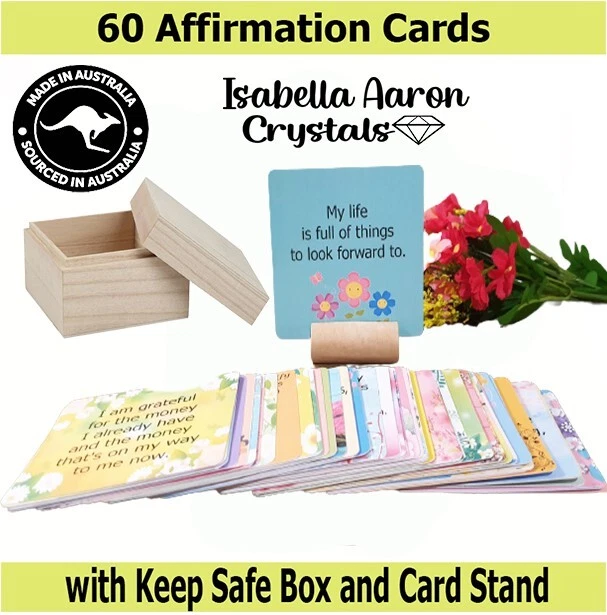 SET OF 60 Positive Affirmation Cards with Keep Safe Box & Card Stand ...
