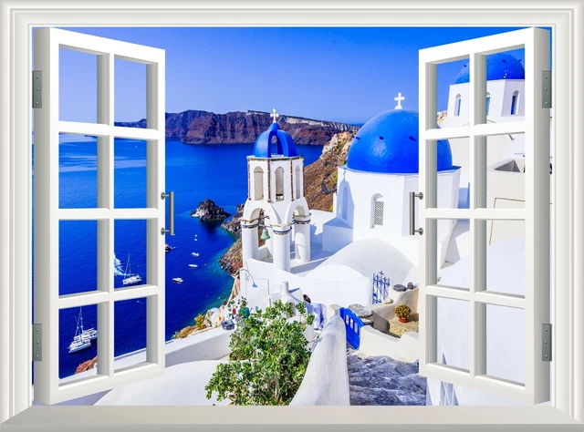 SANTORINI ISLAND GREECE Wall Decal 3D Window Sticker Poster Mural Art ...