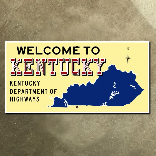 WELCOME TO KENTUCKY state line map outline highway marker 1960s road ...