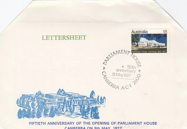 STAMP AUSTRALIA 1977 Parliament House Bergen lettersheet commemorative ...