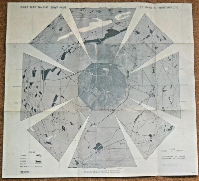 1944 WWII D-DAY Paratrooper's night eye-view jump map Ste-Marie-du-Mont ...