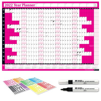 2022 LAMINATED YEARLY A1 A2 A3 Wall Planner Calendar Wipe Dry Pen ...