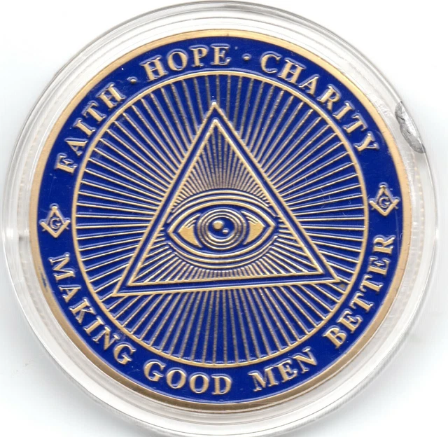MASONIC COIN UNKNOWN Origin Secret Group Mystery Lodge Gold Blue ...