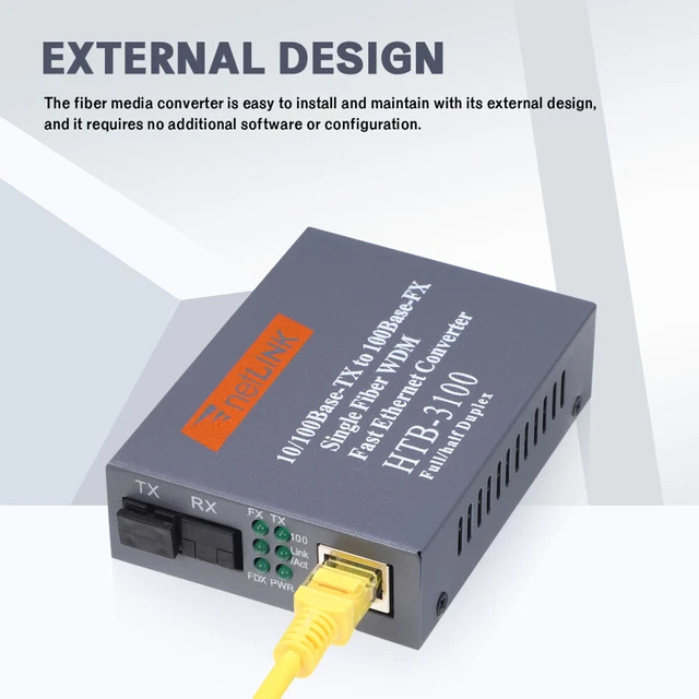 1 PAAR GLASFASER-TRANSCEIVER, Single-Mode-Glasfaser-Ethernet ...