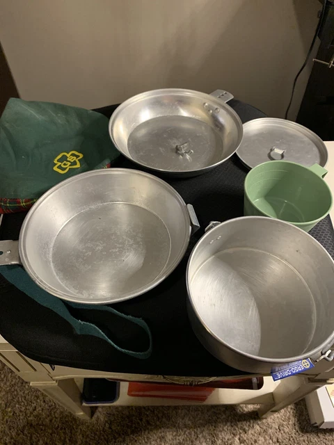 VINTAGE GIRL SCOUT Mess Kit Canteen Pan Cooking Set Camping Plaid ...