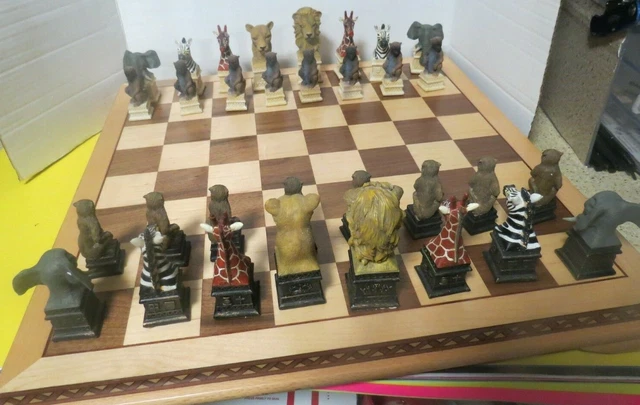 WILD ANIMALS OF Africa Complete Safari Chess Set 20" Beechwood Board ...