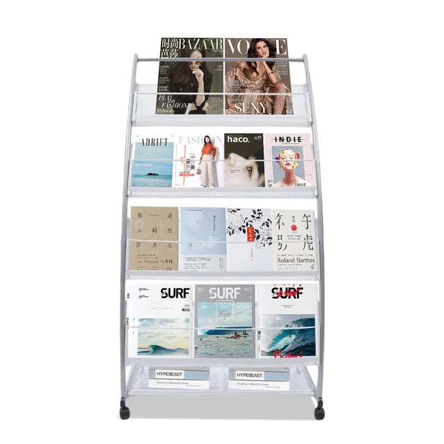 4-TIER BROCHURE DISPLAY Stand Floor-Standing Magazine Newspaper Rack ...