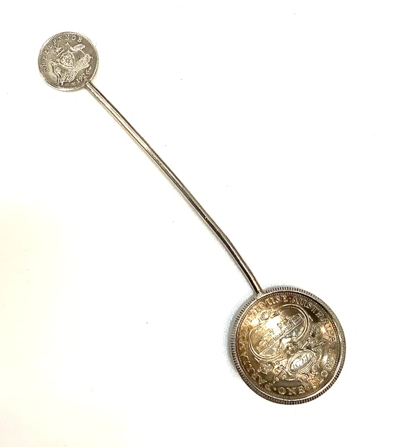 AUSTRALIAN FLORIN SILVER Spoon 1927 George V 1926 3d Coin Set in Handle ...